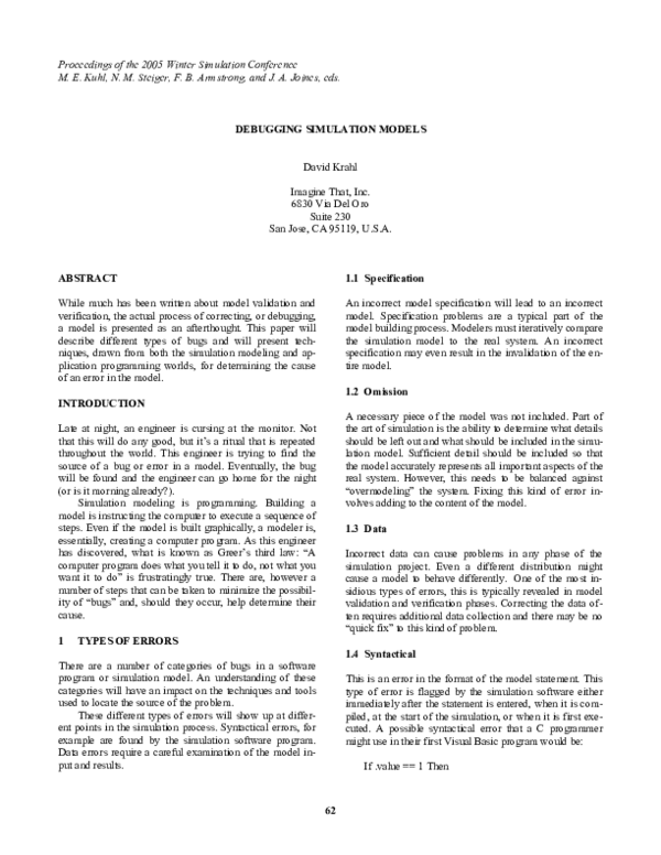 (PDF) Debugging simulation models
