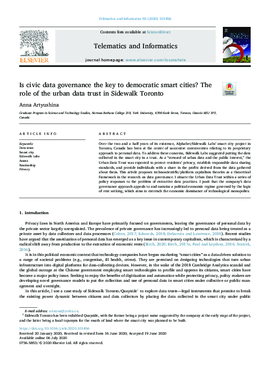 (PDF) Is civic data governance the key to democratic smart cities? The ...