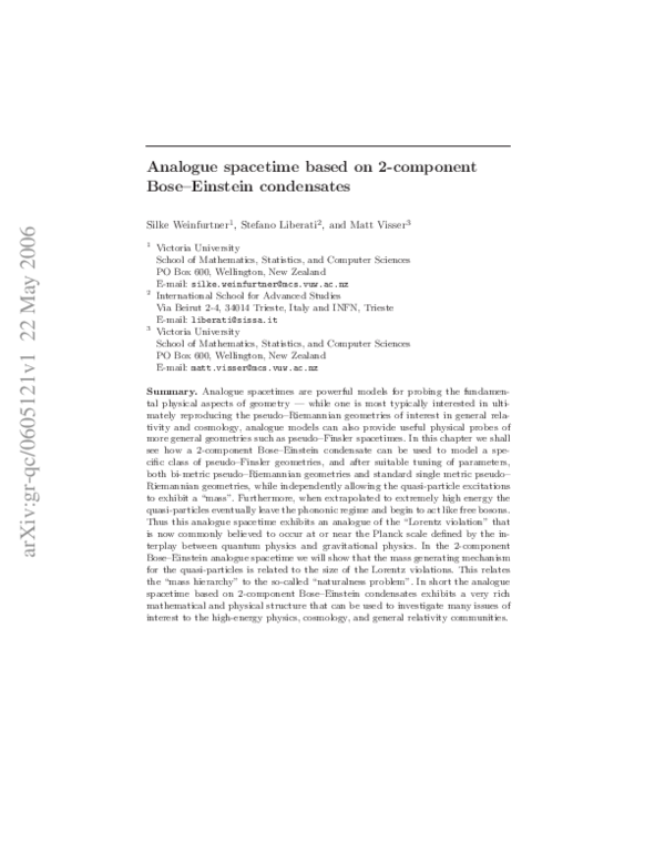 Pdf Analogue Space Time Based On 2 Component Bose Einstein Condensates