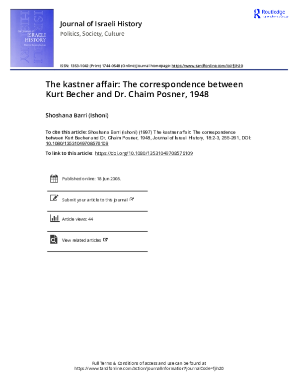 (PDF) The kastner affair: The correspondence between Kurt Becher and Dr ...