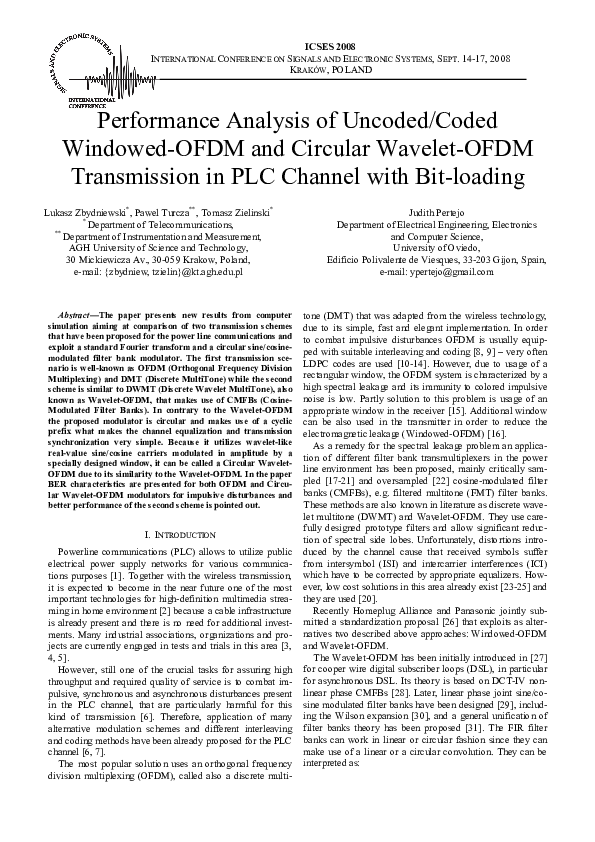 (PDF) Performance analysis of uncoded/coded windowed-OFDM and circular wavelet-OFDM transmission ...