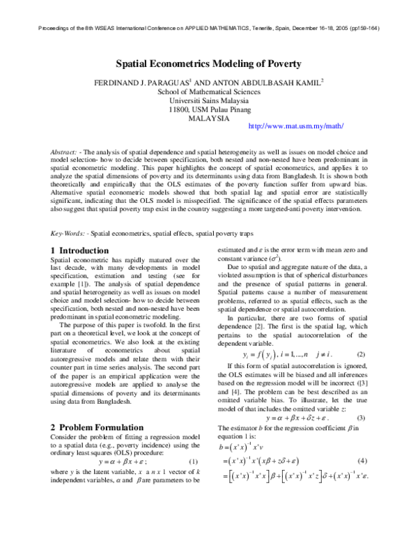 (PDF) Spatial econometrics modeling of poverty