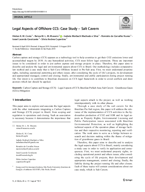(PDF) Legal Aspects of Offshore CCS: Case Study – Salt Cavern