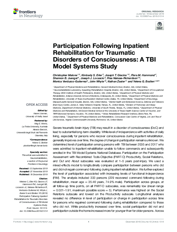 (PDF) Participation Following Inpatient Rehabilitation for Traumatic ...