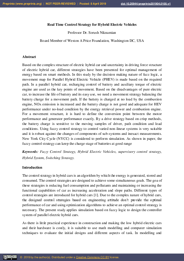 (PDF) Real Time Control Strategy for Hybrid Electric Vehicles