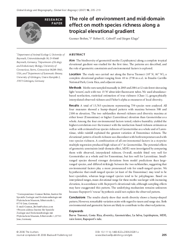 (PDF) The role of environment and mid-domain effect on moth species ...