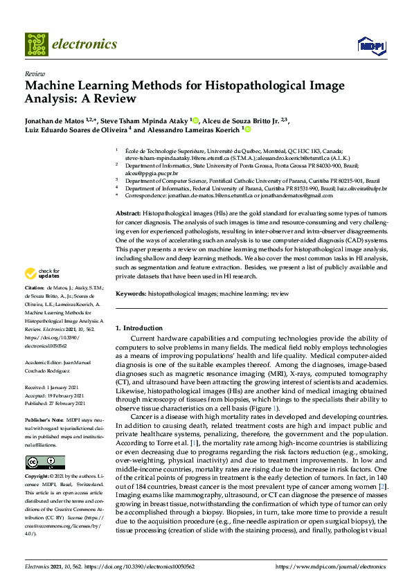 Pdf Machine Learning Methods For Histopathological Image Analysis A Review
