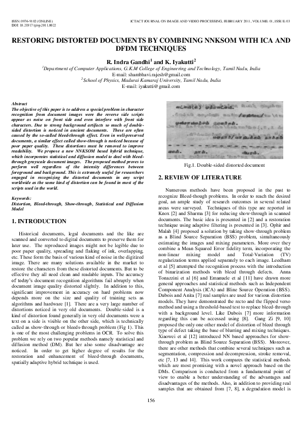 (PDF) Restoring Distorted Documents by Combining Nnksom with Ica and ...