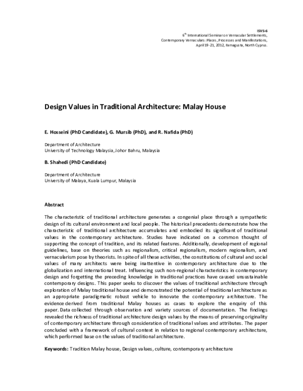 (PDF) Values in Traditional Architecture: Malay House