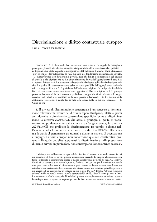 (PDF) Discriminazione e diritto contrattuale europeo | Luca Ettore ...
