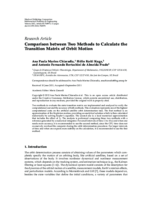 Pdf Comparison Between Two Methods To Calculate The Transition Matrix Of Orbit Motion