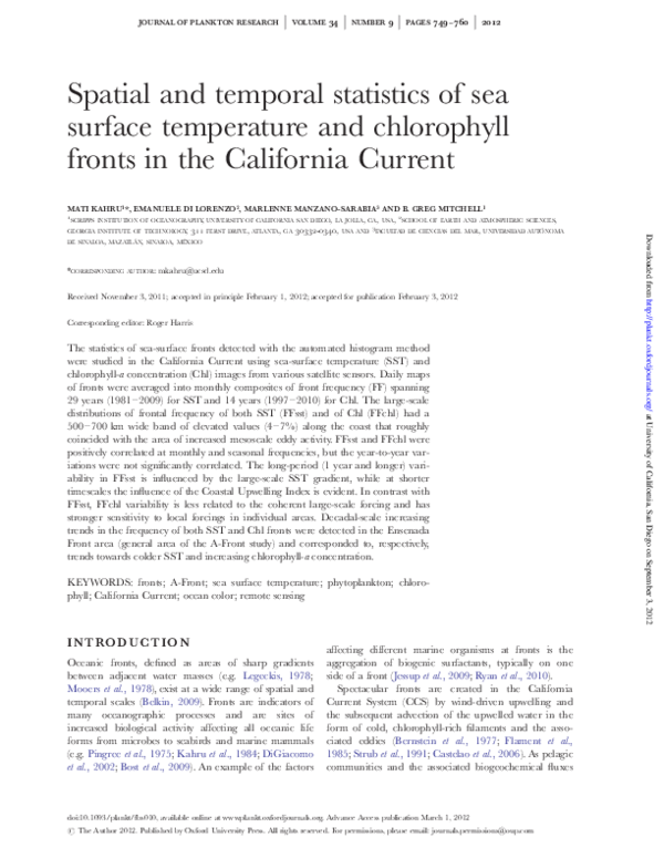 (PDF) Spatial and temporal statistics of sea surface temperature and ...