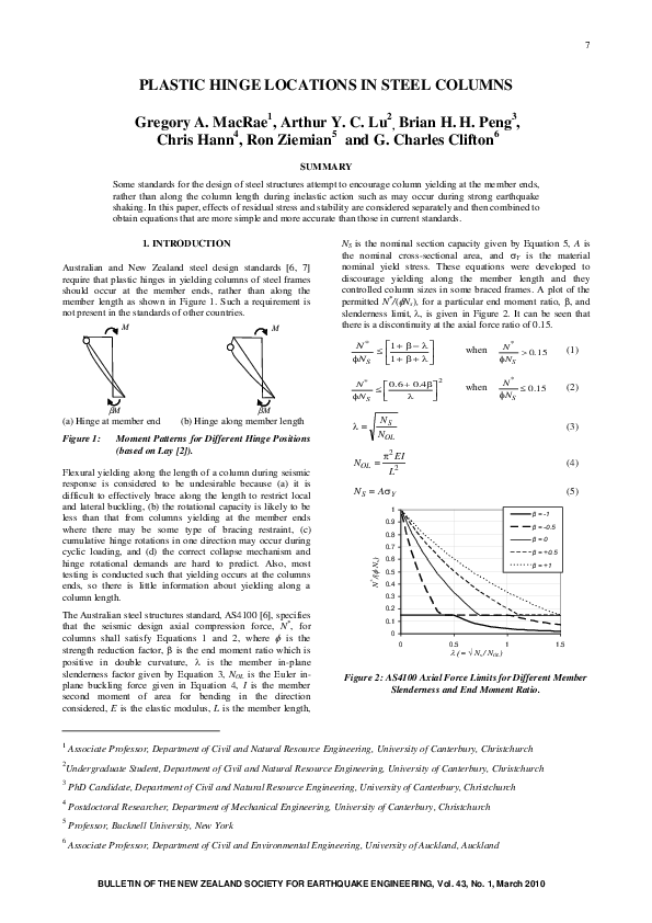 (PDF) Plastic hinge locations in steel columns | Charles Clifton ...