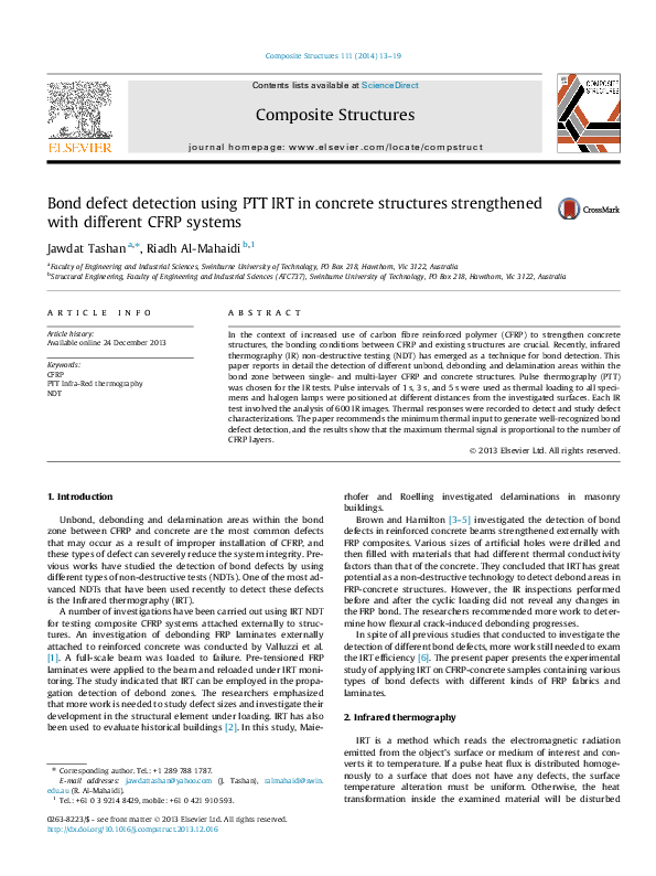 Pdf Bond Defect Detection Using Ptt Irt In Concrete Structures Strengthened With Different