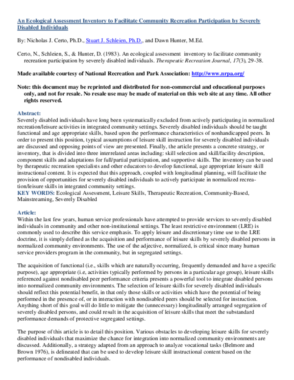 (PDF) An ecological assessment inventory to facilitate community ...
