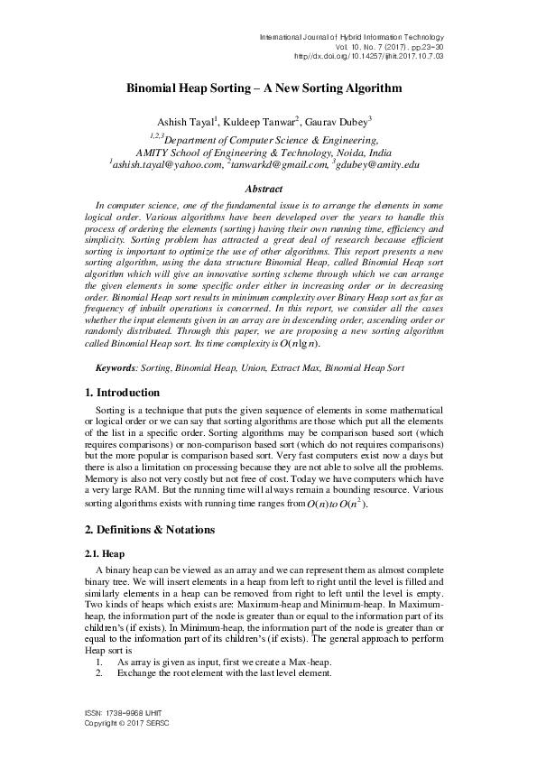 (PDF) Binomial Heap Sorting – A New Sorting Algorithm