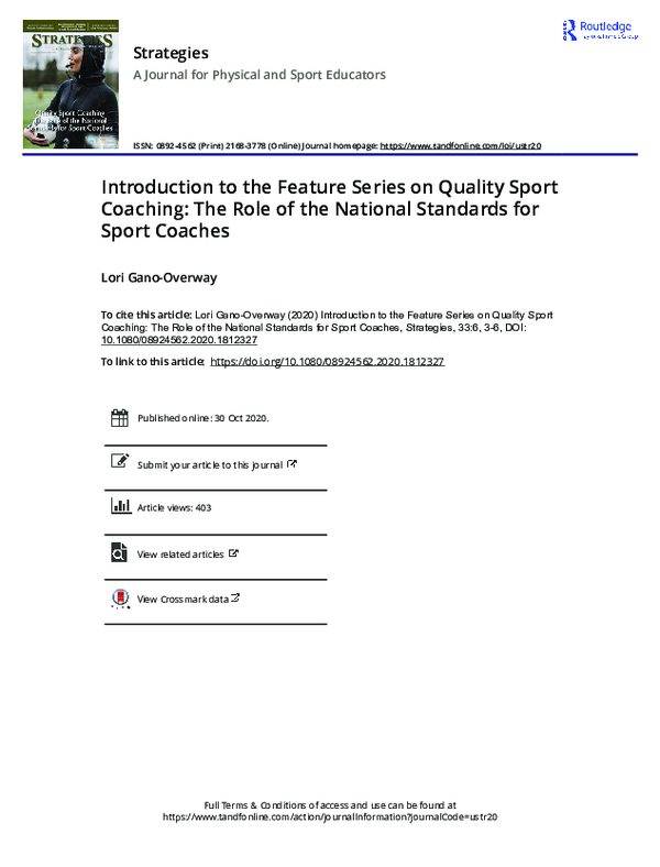 (PDF) Introduction to the Feature Series on Quality Sport Coaching: The ...