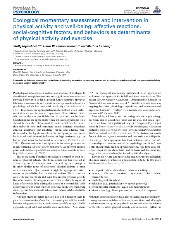 (PDF) Ecological momentary assessment and intervention in physical activity and well-being ...