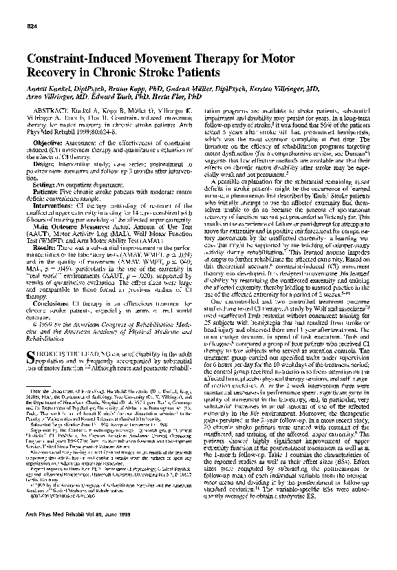 (PDF) Constraint-induced movement therapy for motor recovery in chronic ...
