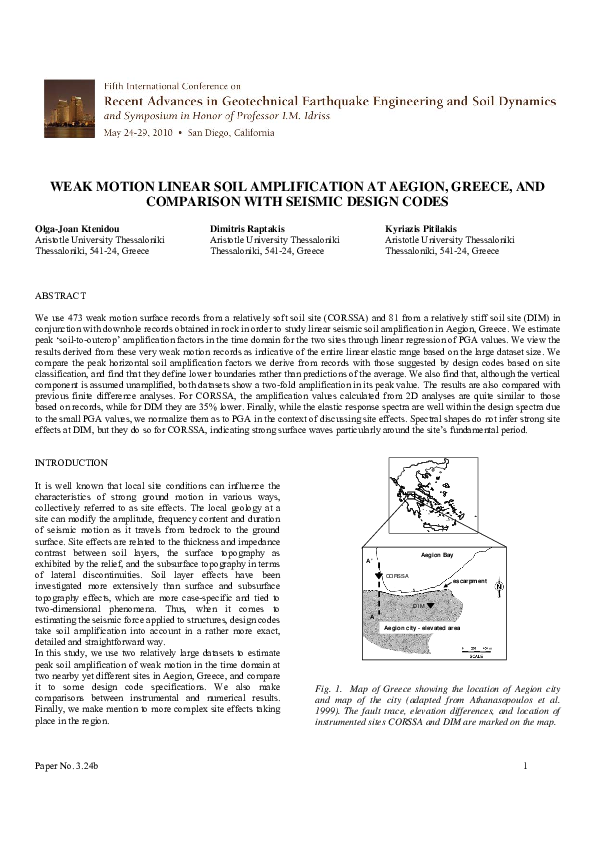 (PDF) Weak motion linear soil amplification at Aegion, greece, and ...