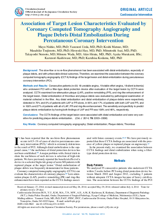 (PDF) Association of Target Lesion Characteristics Evaluated by ...