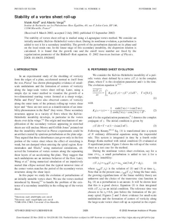 (PDF) Stability of a vortex sheet roll-up