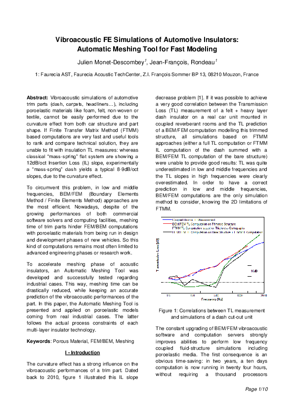 (PDF) Vibroacoustic FE simulations of automotive insulators: automatic meshing tool for fast ...