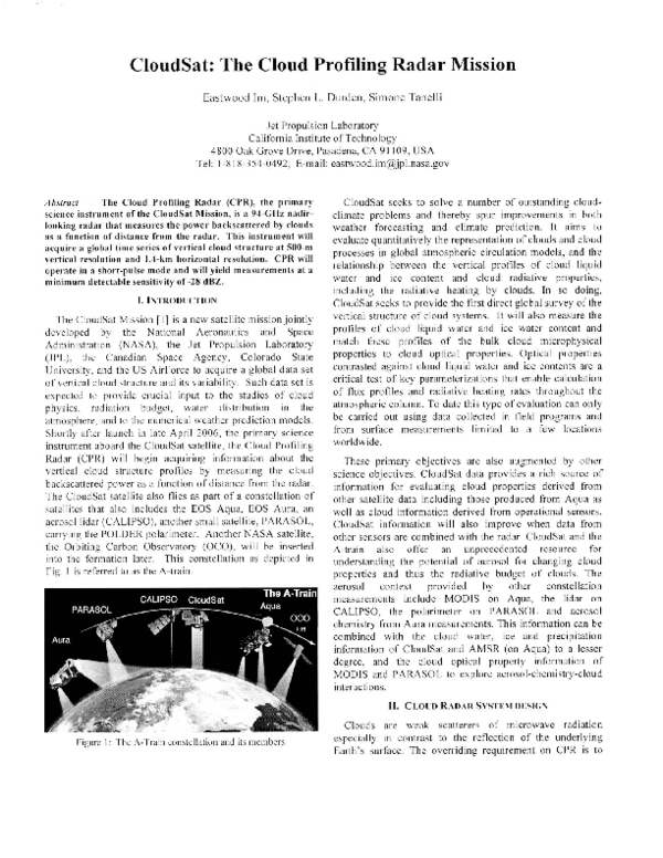 (PDF) CloudSat: The Cloud Profiling Radar Mission