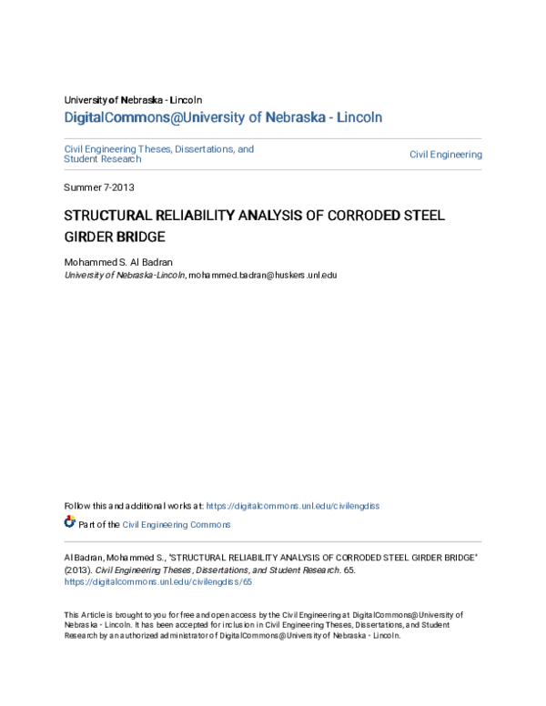 Pdf Structural Reliability Analysis Of Corroded Steel Girder Bridge