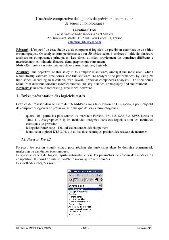 (PDF) Une tude comparative de logiciels de pr vision automatique de s ries chronologiques