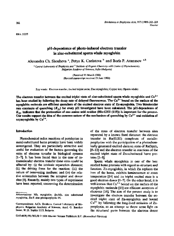 (PDF) pH-dependence of photo-induced electron transfer in zinc ...