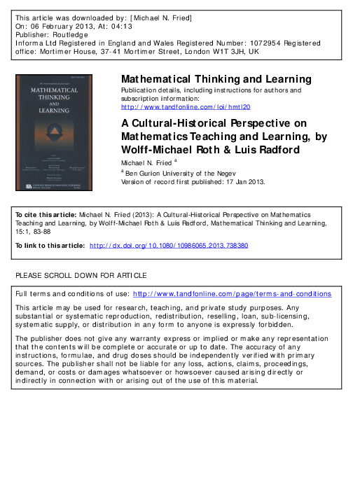 (PDF) A Cultural-Historical Perspective on Mathematics Teaching and ...