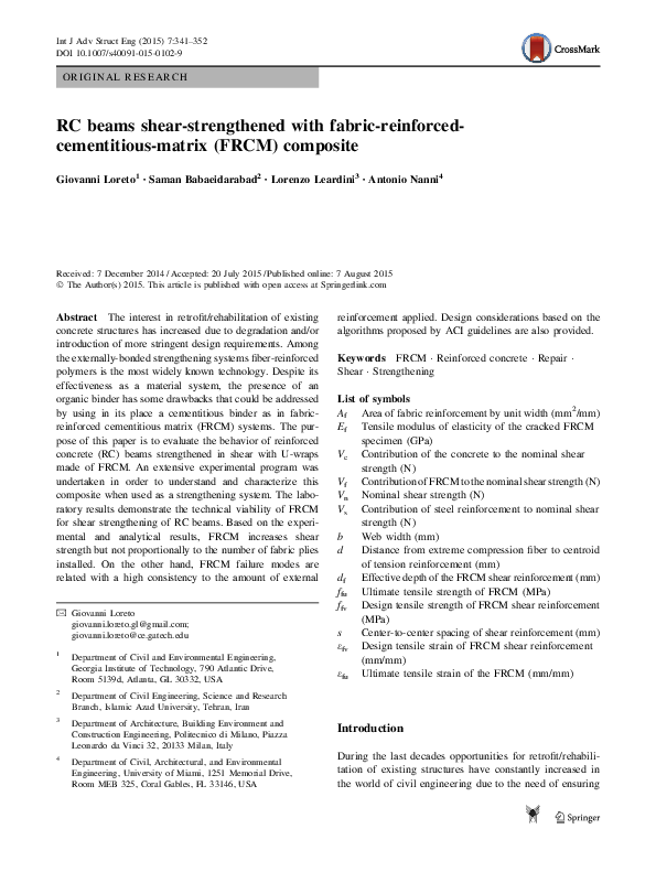 (PDF) RC beams shear-strengthened with fabric-reinforced-cementitious ...