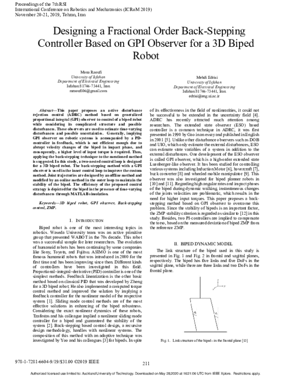 (PDF) Designing a Fractional Order Back-Stepping Controller Based on GPI Observer for a 3D Biped ...