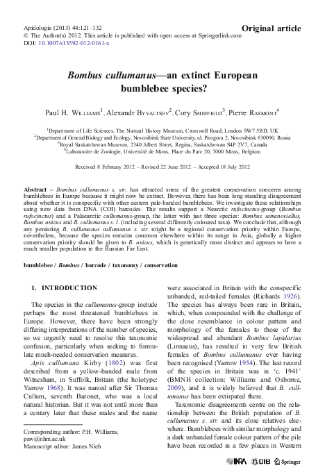 (PDF) Bombus cullumanus—an extinct European bumblebee species?