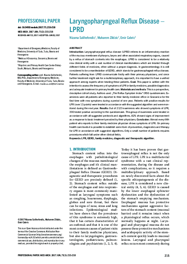 (PDF) Laryngopharyngeal Reflux Disease - LPRD