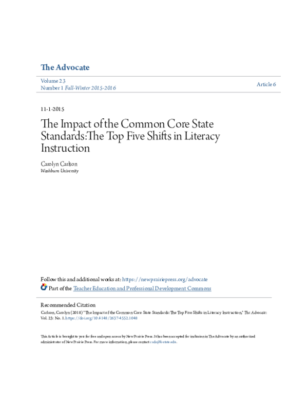 (PDF) The Impact of the Common Core State Standards:The Top Five Shifts ...