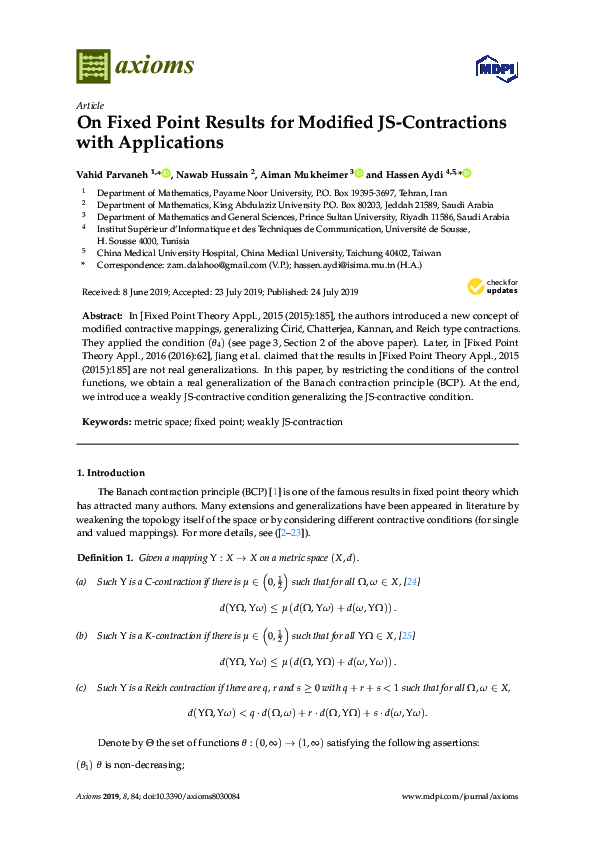 Pdf On Fixed Point Results For Modified Js Contractions With Applications