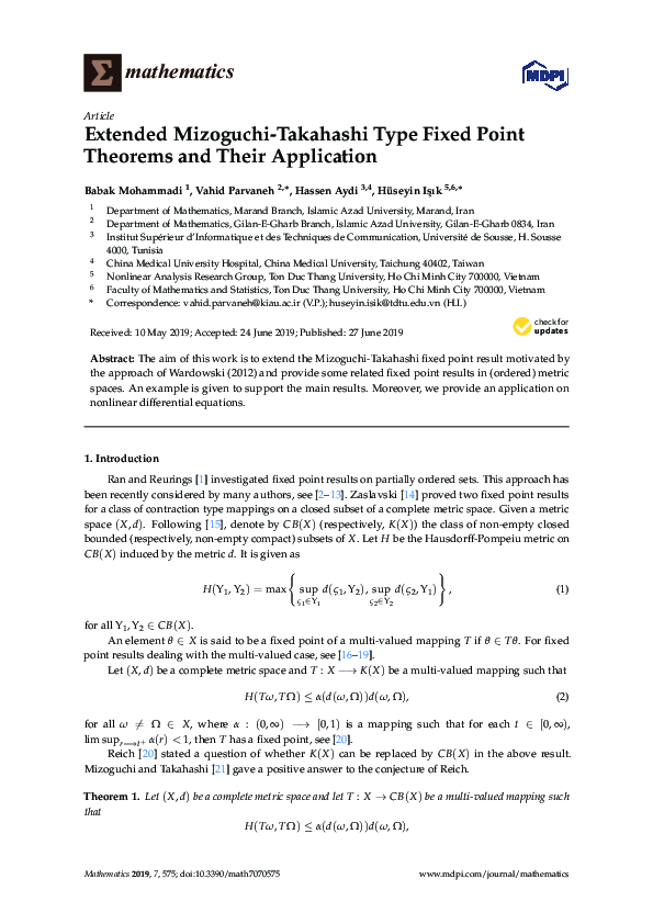 (PDF) Extended Mizoguchi-Takahashi Type Fixed Point Theorems and Their Application