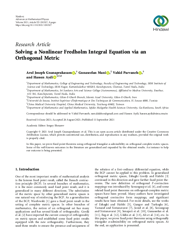 (PDF) Solving a Nonlinear Fredholm Integral Equation via an Orthogonal ...