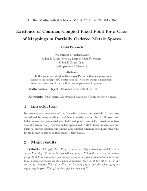 (PDF) Existence of Common Coupled Fixed Point for a Class of Mappings in Partially Ordered ...