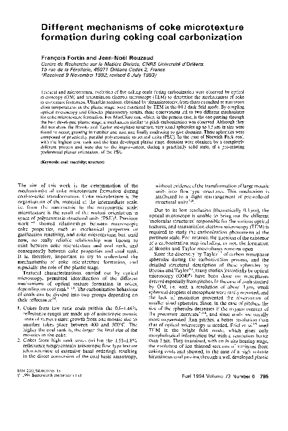 (PDF) Different mechanisms of coke microtexture formation during coking ...