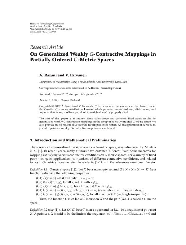 (PDF) On Generalized Weakly -Contractive Mappings in Partially Ordered ... (PDF) On Generalized Weakly -Contractive Mappings in Partially Ordered ...
