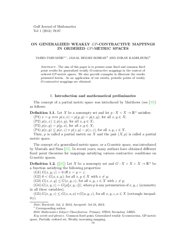 (PDF) On generalized weakly GP-contractive mappings in ordered GP-metric spaces