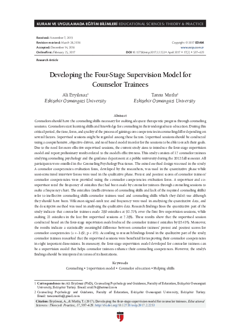 (PDF) Developing the Four-Stage Supervision Model for Counselor Trainees