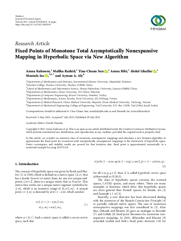 Pdf Fixed Points Of Monotone Total Asymptotically Nonexpansive Mapping In Hyperbolic Space Via