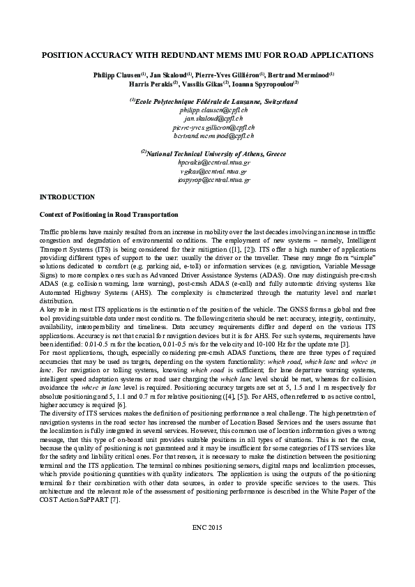 (PDF) Position Accuracy with Redundant MEMS IMU for Road Applications