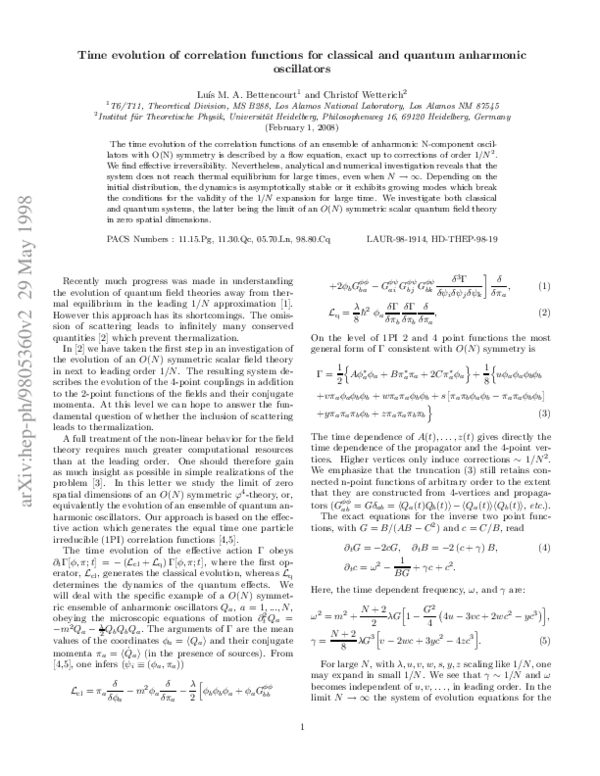 (PDF) Time evolution of correlation functions for classical and quantum anharmonic oscillators
