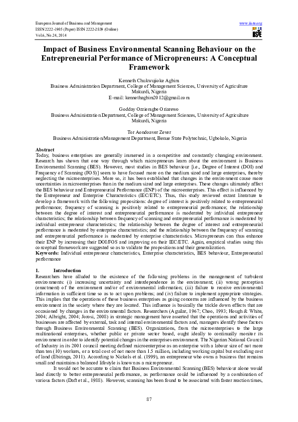 (PDF) Impact of Business Environmental Scanning Behaviour on the ...