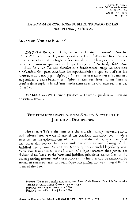 (PDF) La Summa Divisio Iuris Público/Privado De Las Disciplinas Jurídicas